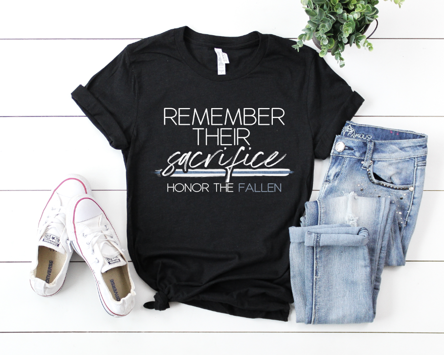 Remember Their Sacrifice/Honor The Fallen© Unisex Top (White/Blue Shim ...